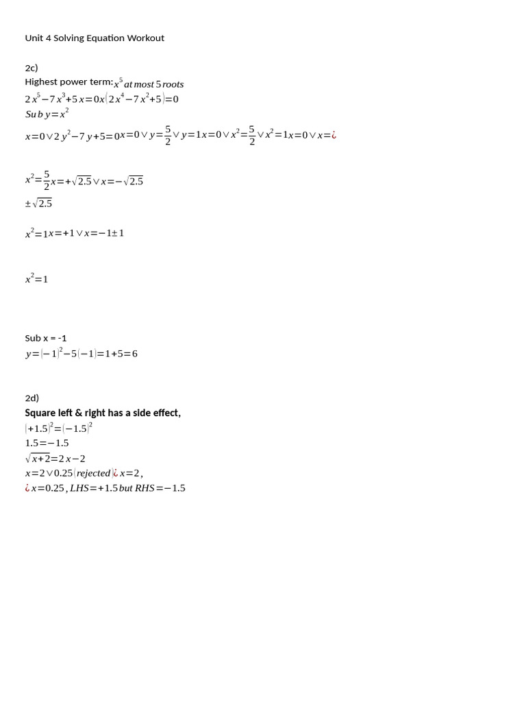 Unit 4 Solving Equation Workout | PDF
