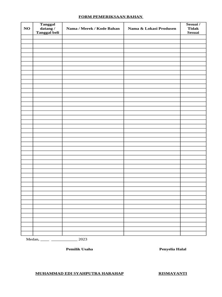Form Pemeriksaan Bahan | PDF