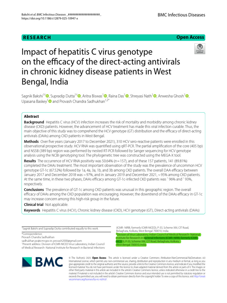 CKD Patients, DAA Response, Indian Scenario | PDF | Hepatitis C | Chronic Kidney Disease