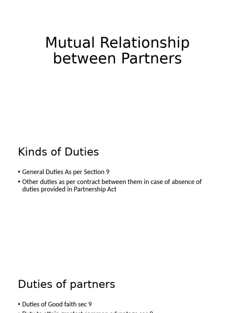 Mutual Relationship Between Partners | PDF | Indemnity | Partnership
