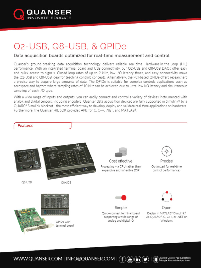 Q2-USB, Q8-USB and QPIDe Data Sheet | PDF | Data Acquisition | Input/Output