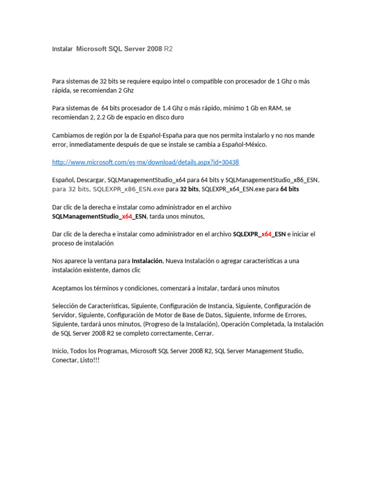 Instalacion Microsoft SQLServer 2008 R2 | PDF