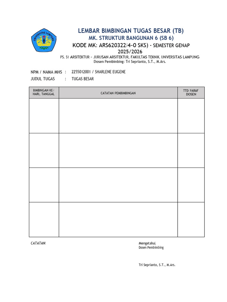 Lembar Bimbingan TB SB 6 | PDF