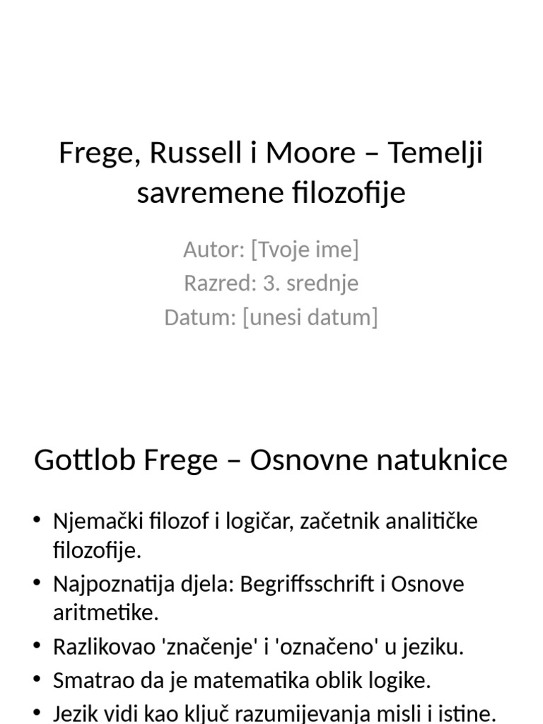 Filozofi Frege Russell Moore Prezentacija | PDF