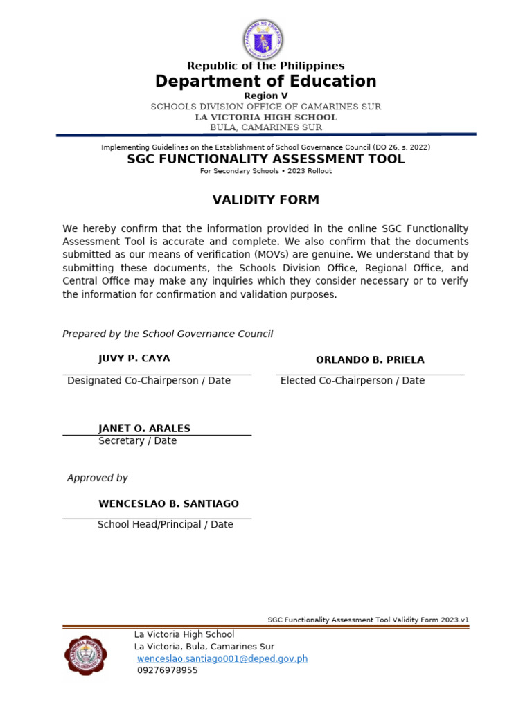 SGC Functionality Assessment Tool Validity Form 2023.v1 | PDF