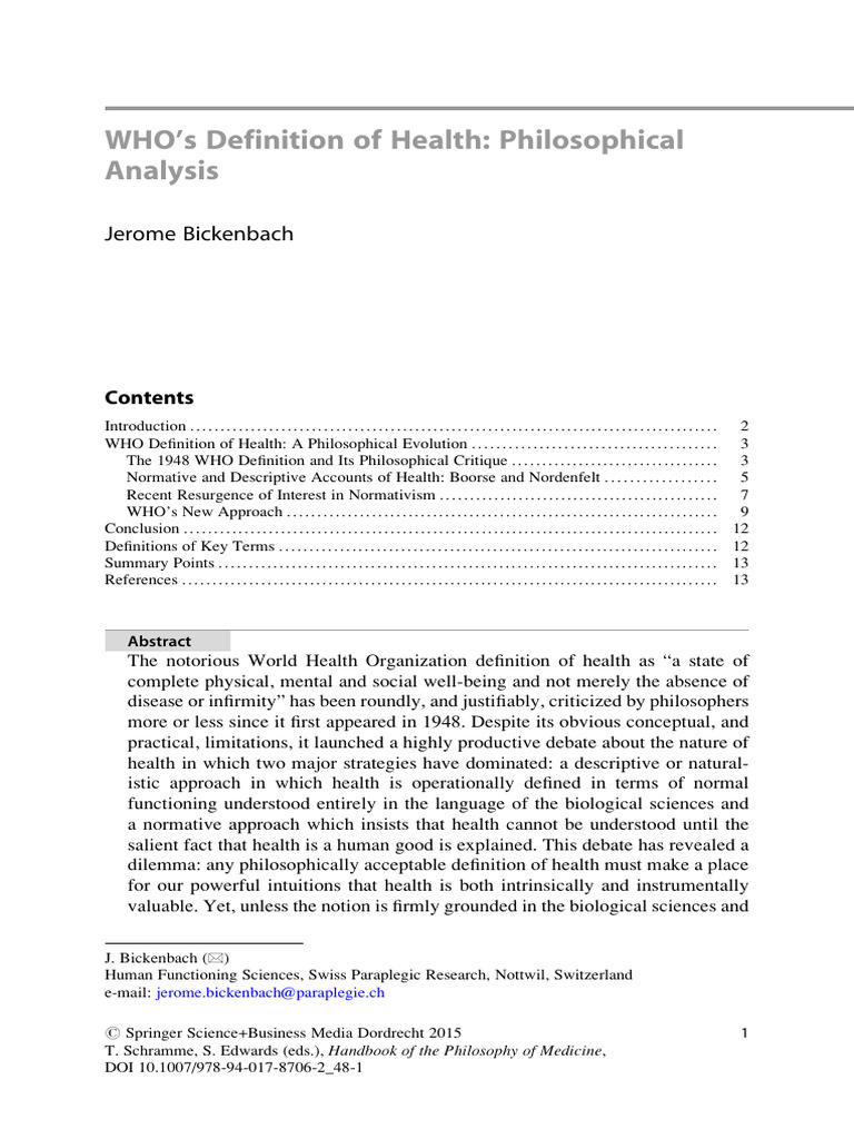 WHO Health Definition: Philosophical Insights | PDF | Well Being | Theory