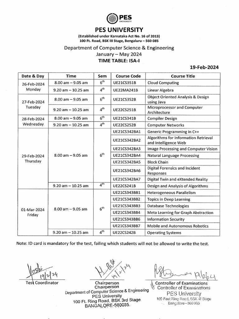 CSE 4th 6th Sem ISA1 TT | PDF