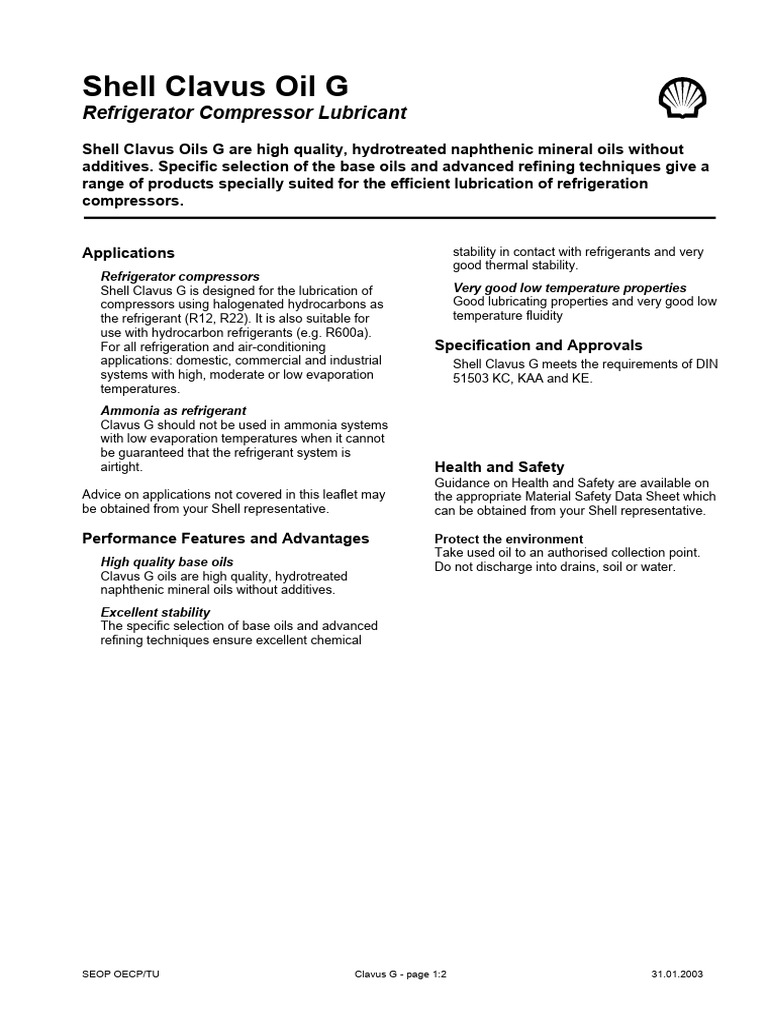 Shell Clavus G Oils | PDF | Viscosity | Oil