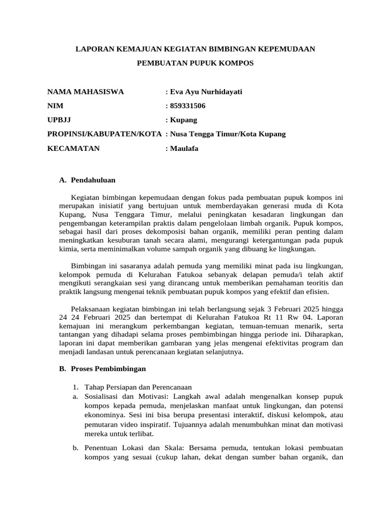 Tugas 2 Laporan Kemajuan Kegiatan Bimbingan Kepemudaan | PDF