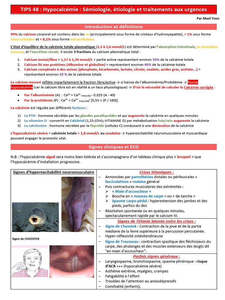 Hypocalcémie : Causes et traitements urgents | PDF
