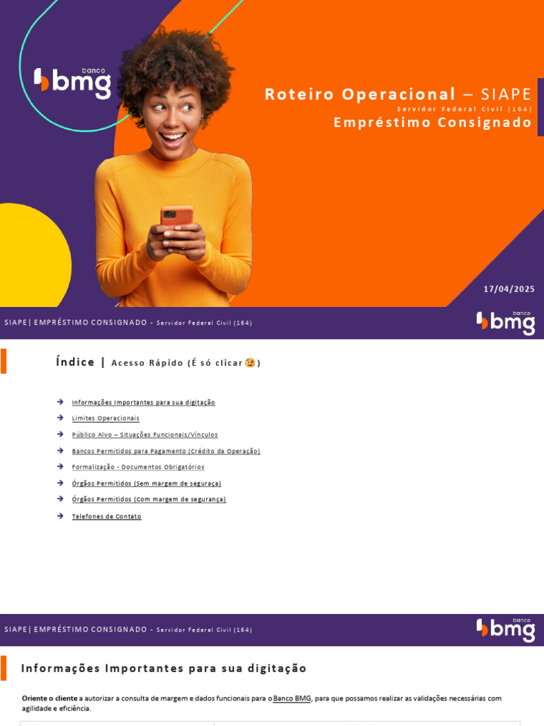Roteiro Operacional-SIAPE - Empréstimo - BMG - 17-04-2025 | PDF | Brasil
