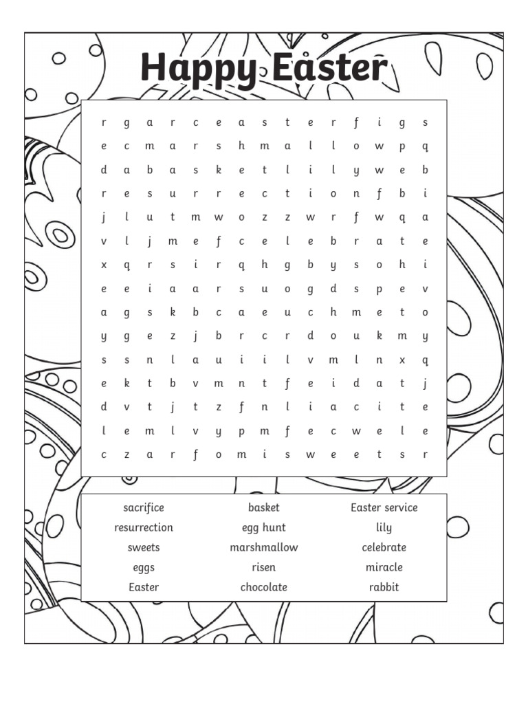 BW Happy Easter Word Search For 3rd-5th Grade | PDF