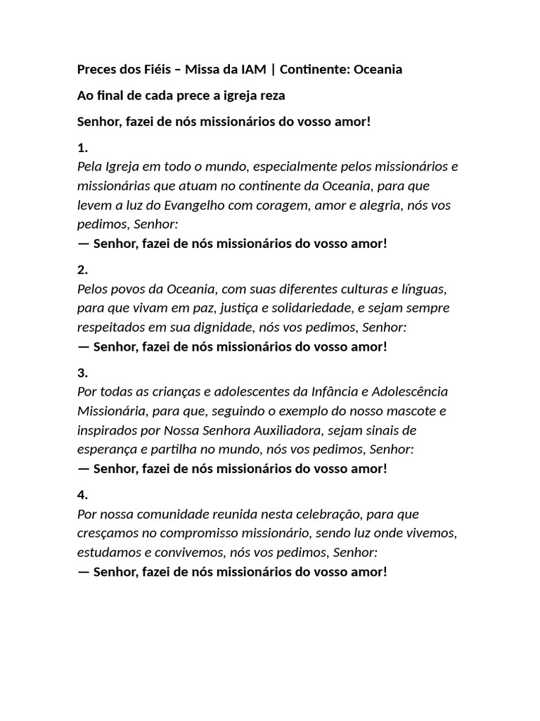 Preces Dos Fiéis - Maio IAM | PDF