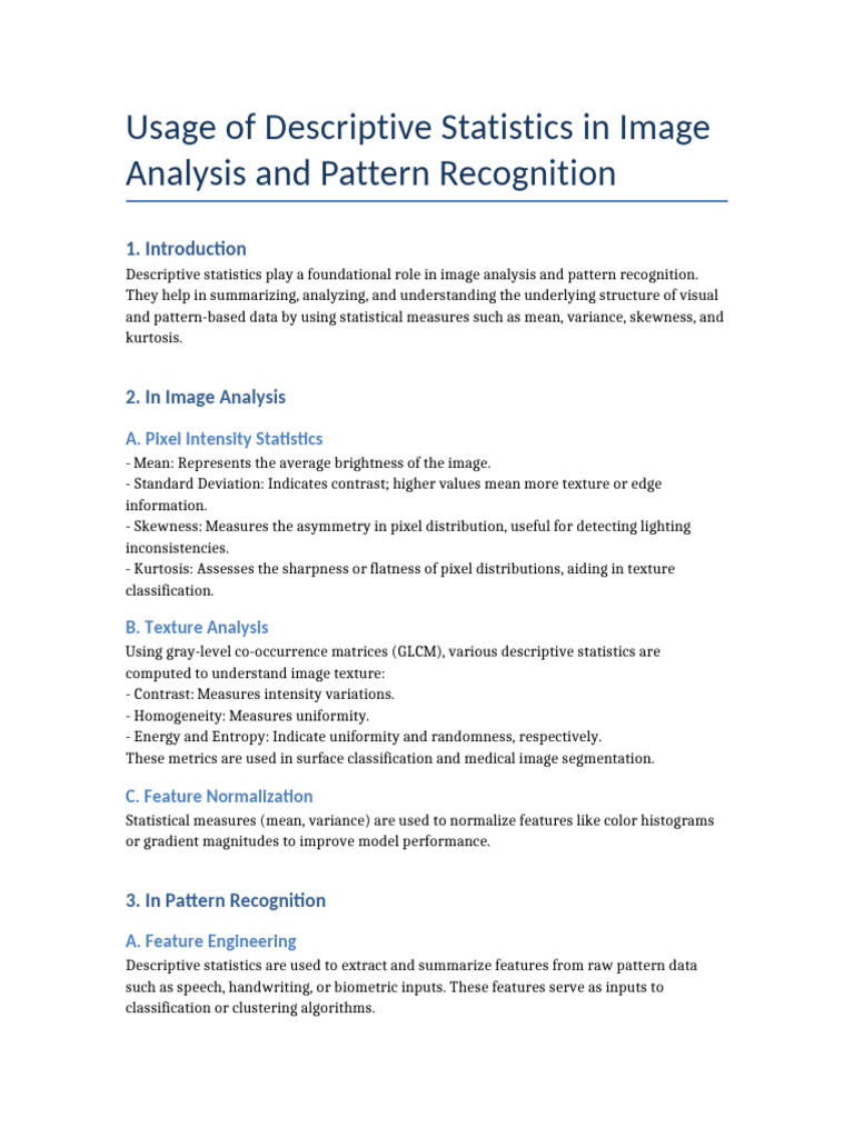 Descriptive Statistics in Image and Pattern Recognition | PDF | Statistics | Pattern Recognition