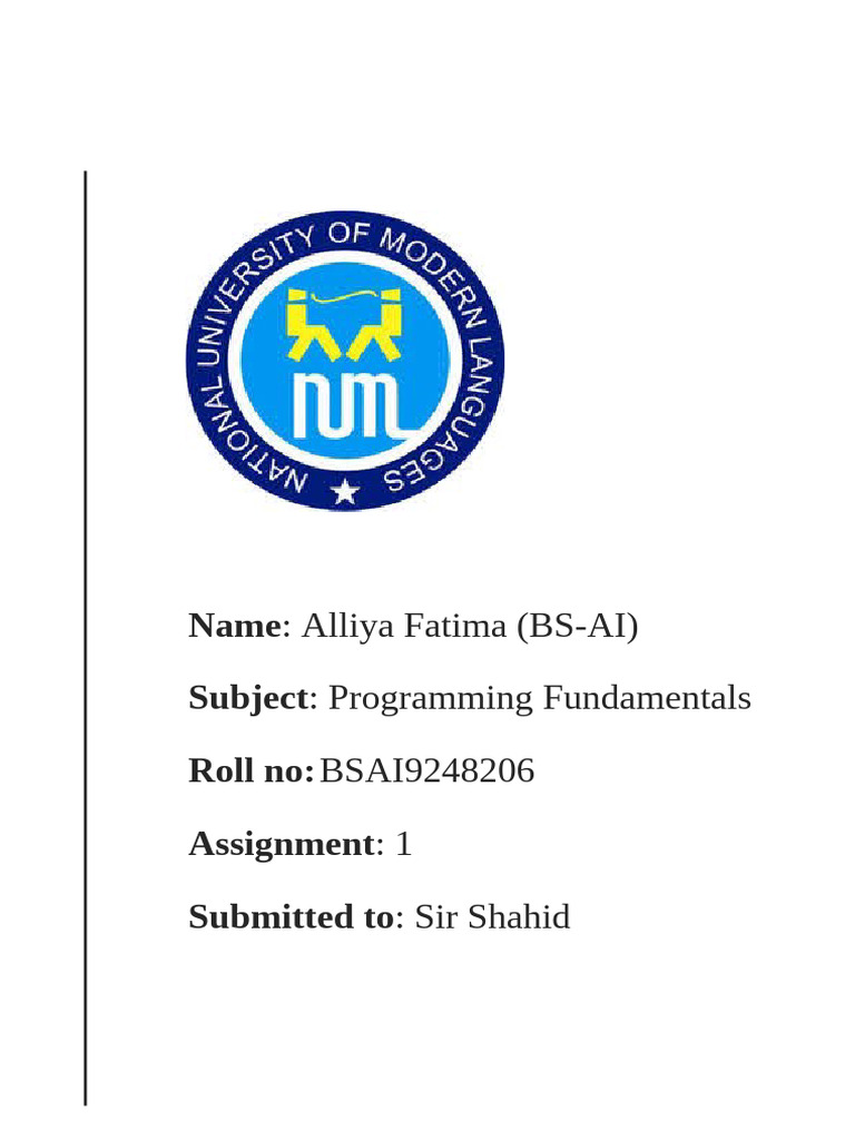 Programming Fundamentals Assignment 1 | PDF