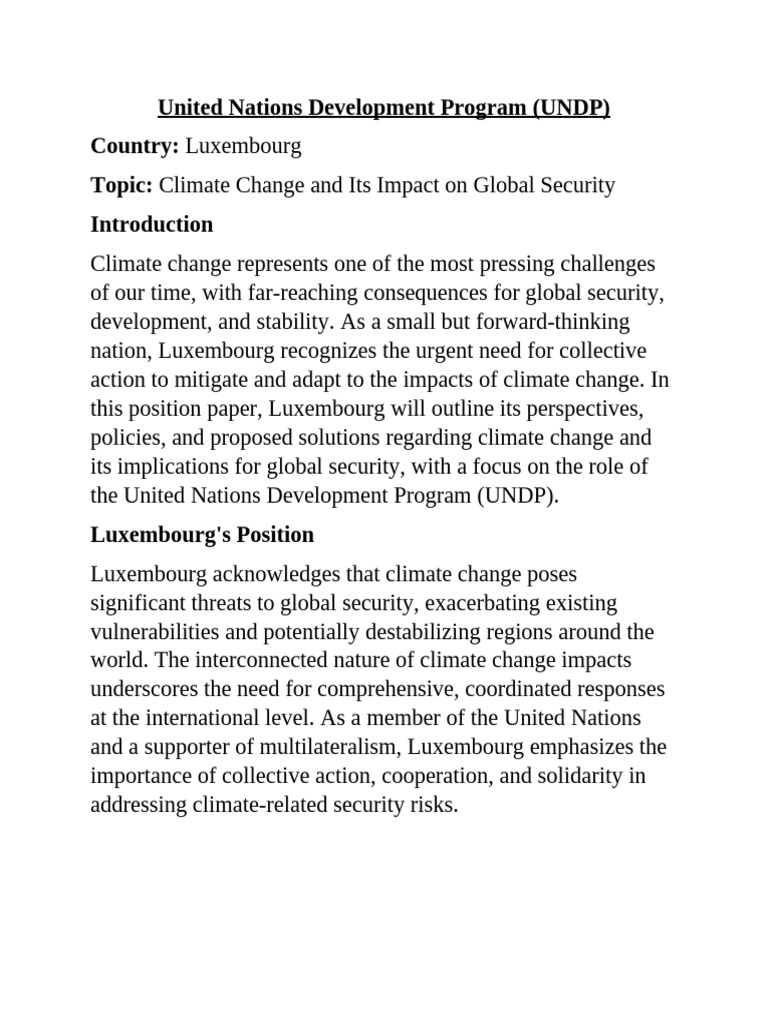 UNDP Position Paper 2nd Topic Luxembourg | PDF | Climate Change ...