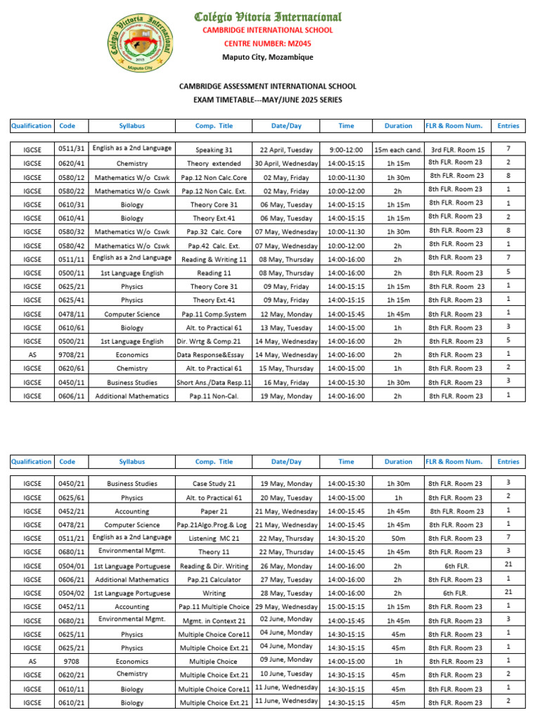 Cambridge Exam Timetable MAY-JUNE 2025 | PDF | Secondary Education ...