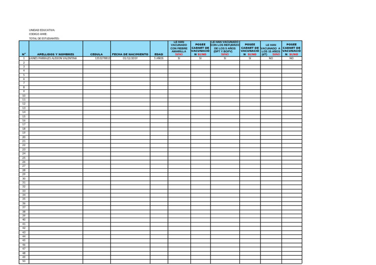 Matriz de Verificación Si Se Administro Las Vacunas | PDF
