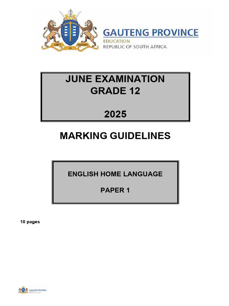 GR 12 English Home Language Memo - 2025 | PDF | Unemployment | Economic Inequality