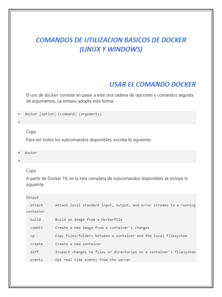 Comandos de Utilizacion de Docker | PDF | Interfaz de línea de comando | Tecnología de sistema ...