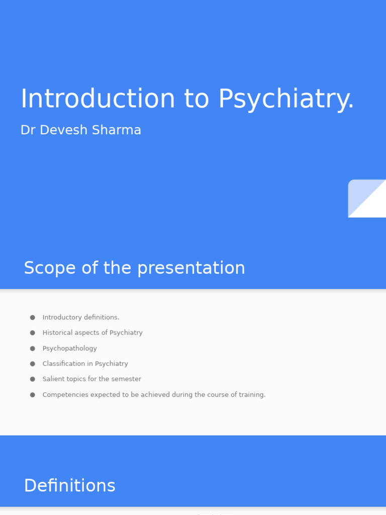 Introduction to Psychiatry Overview | PDF | Mental Disorder | Psychiatry