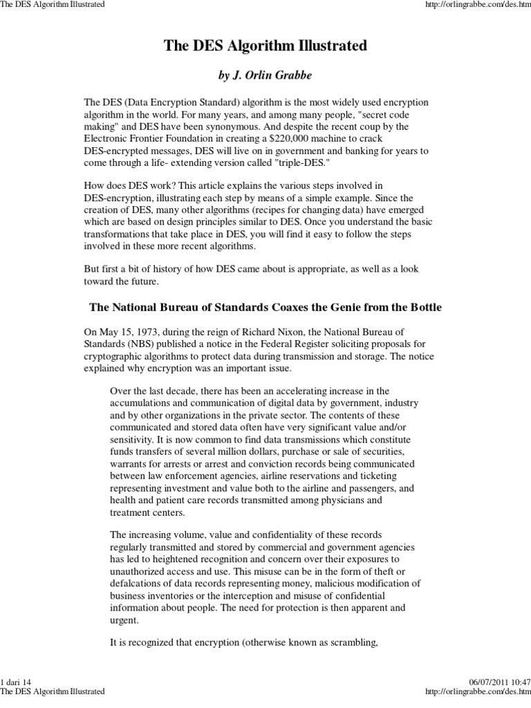 The DES Algorithm Illustrated: by J. Orlin Grabbe | Download Free PDF ...