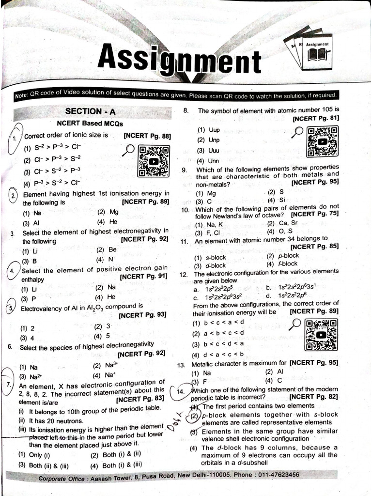 Classification of Elements - Aakash Module | PDF