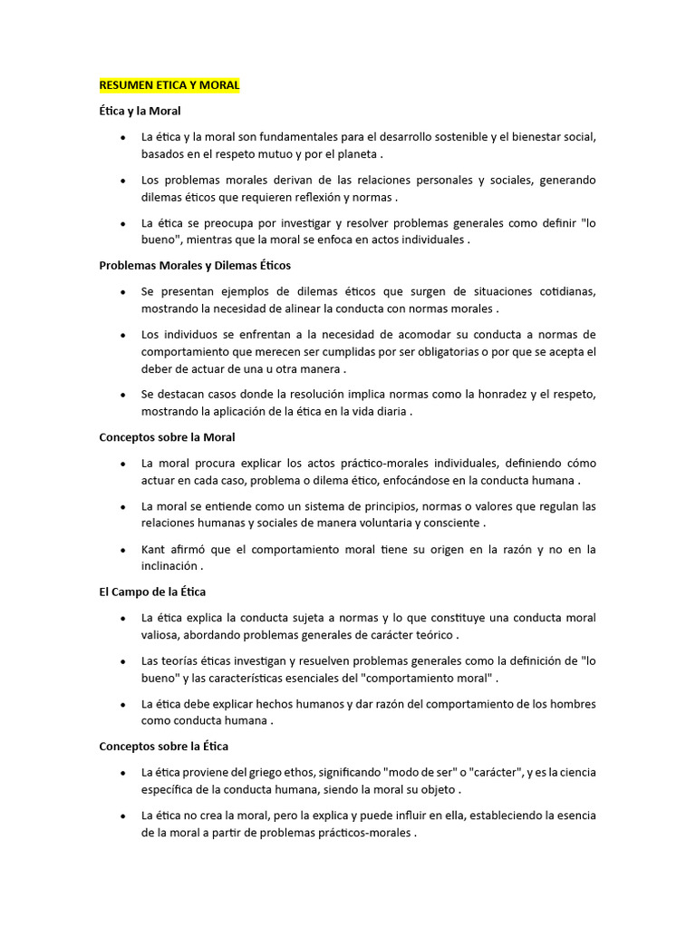 Resumen Etica y Moral | PDF | Moralidad | Comportamiento