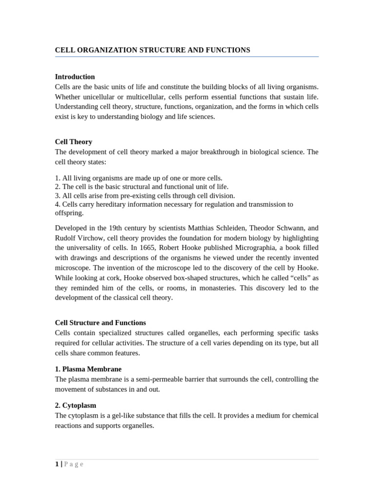 Cell Theory Structure Functions and Organization 1 | PDF | Cell (Biology) | Endoplasmic Reticulum