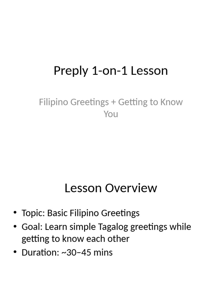 Filipino Greetings Lesson Preprly | PDF