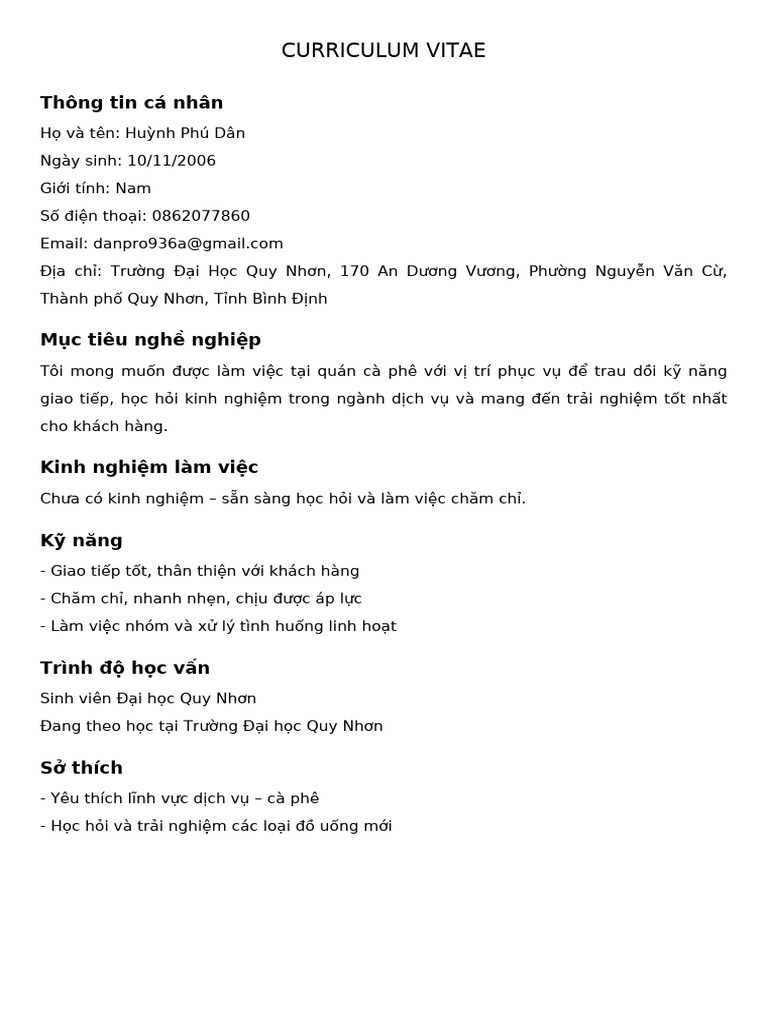 CV - Huynh - Phu - Dan 2 | PDF