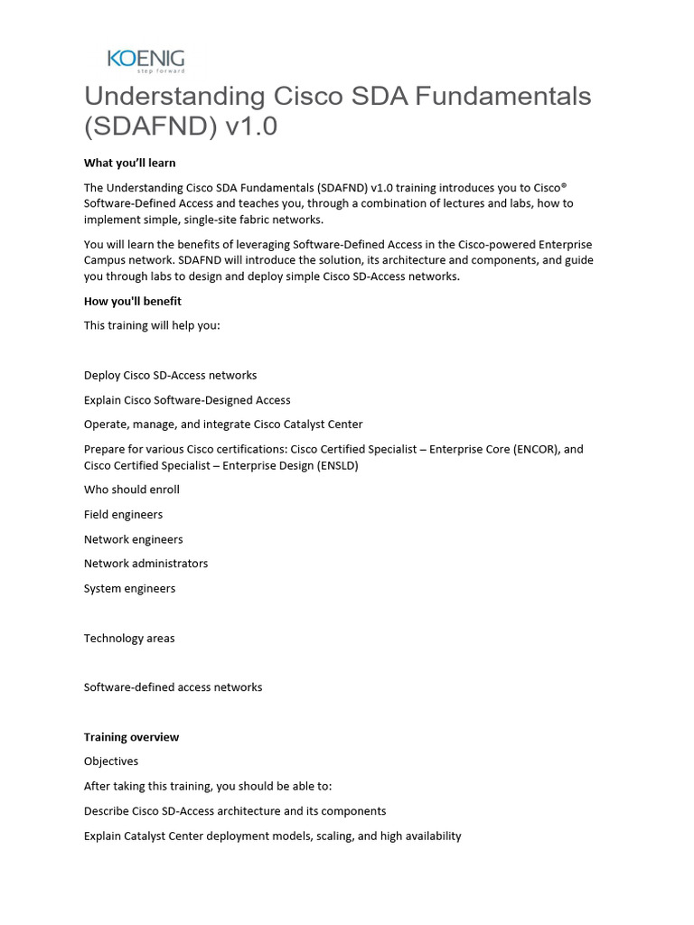 Understanding Cisco SDA Fundamentals (SDAFND) v1.0 | PDF | Cisco Certifications | Computer Network