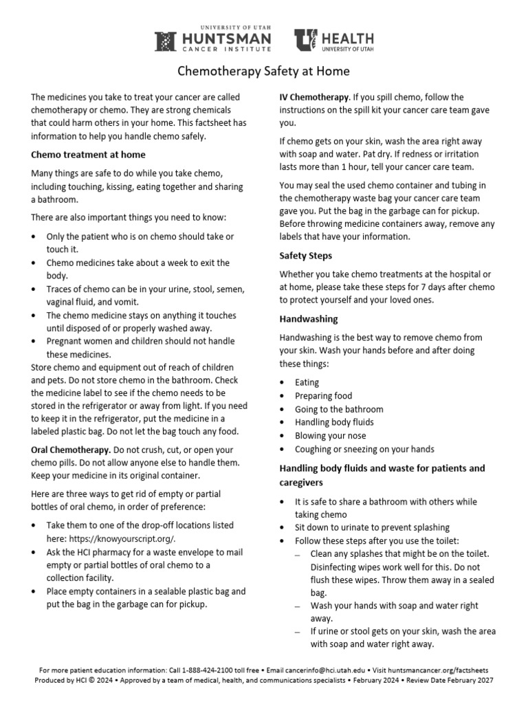 Chemotherapy Safety at Home | PDF | Chemotherapy | Toilet