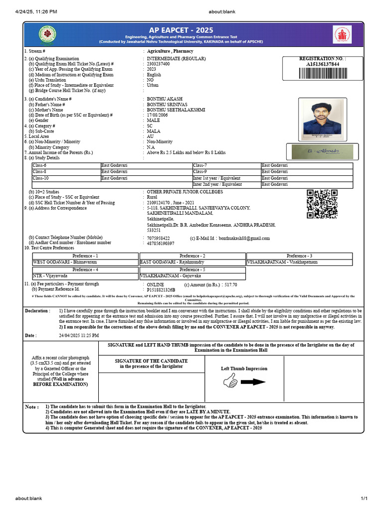 Akash Eapcet Application | PDF