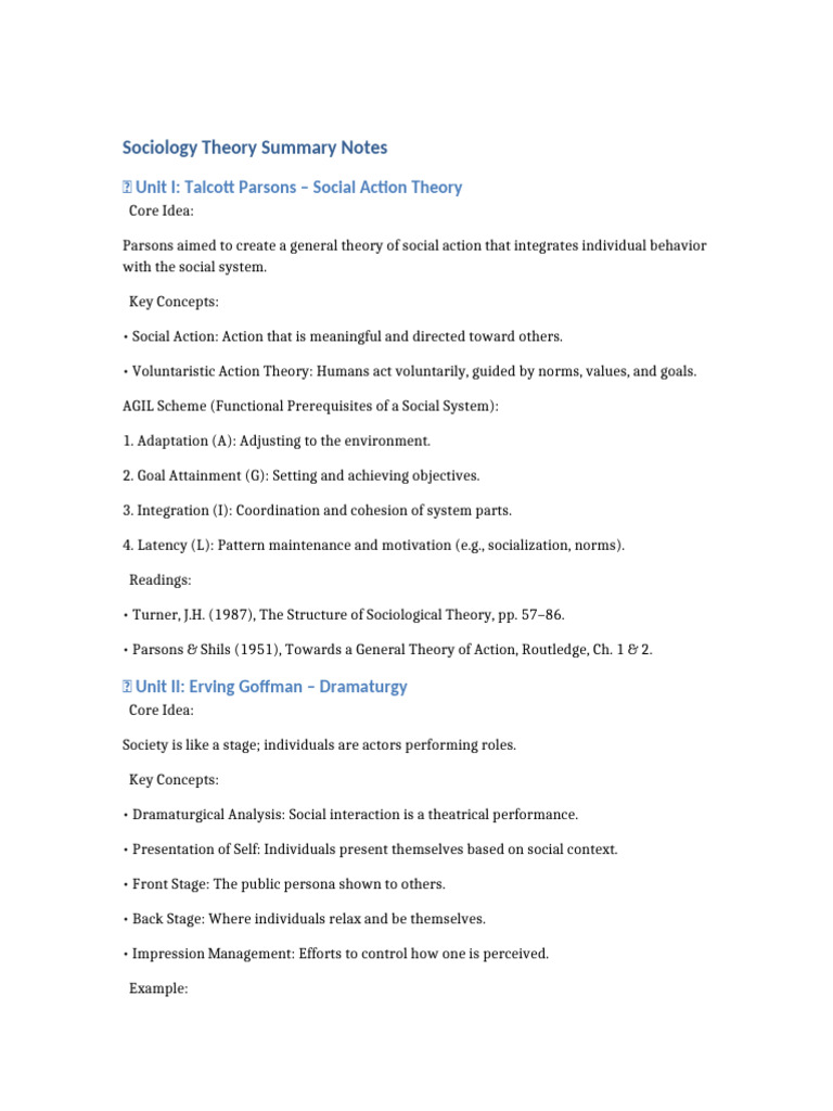 Sociology Theory Summary | PDF | Behavioural Sciences | Liberal Arts ...