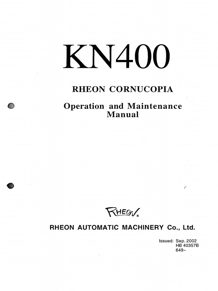 Rheon KN400 Operation Manuals and Maintenance | PDF | Screw | Belt ...
