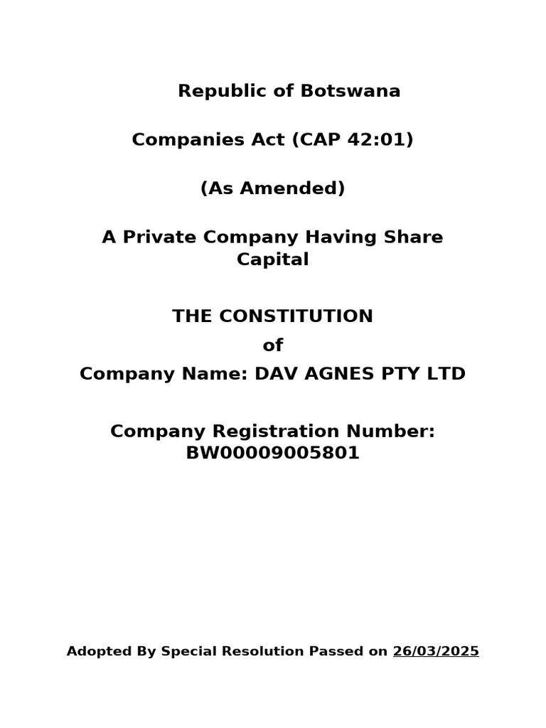 Constitution Template Private Company Limited by Shares | PDF | Dividend | Proxy Voting