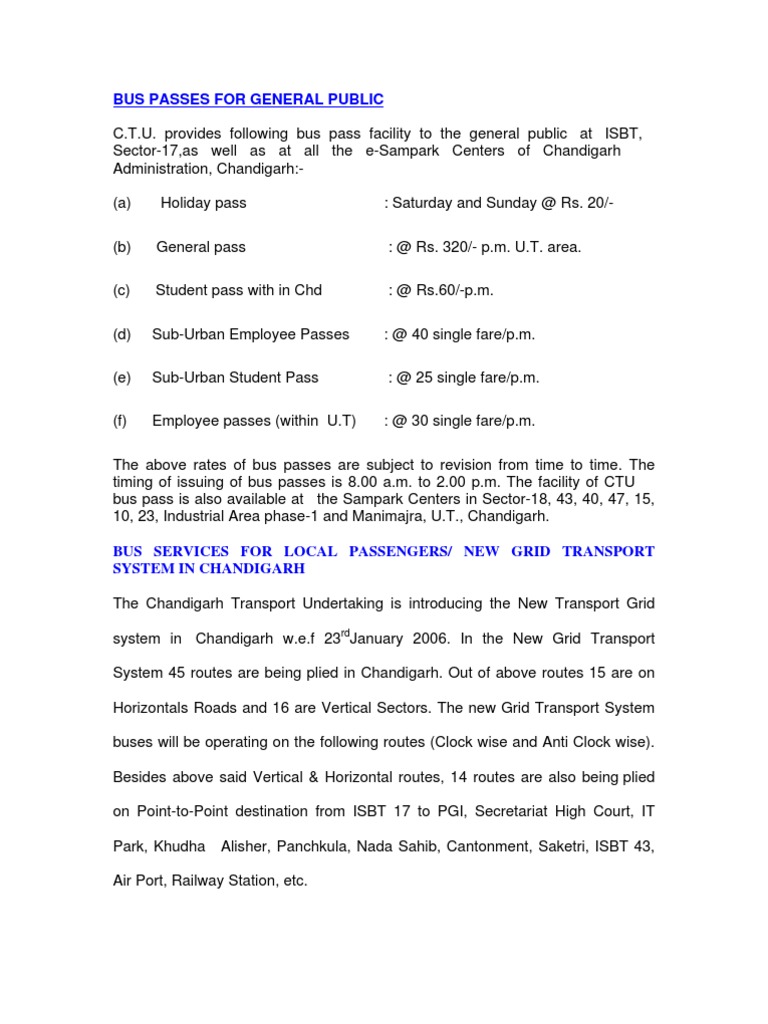 CTU Bus Passes and Routes Overview | PDF