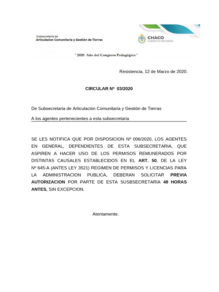CIRCULAR Nº 03-2020 | PDF