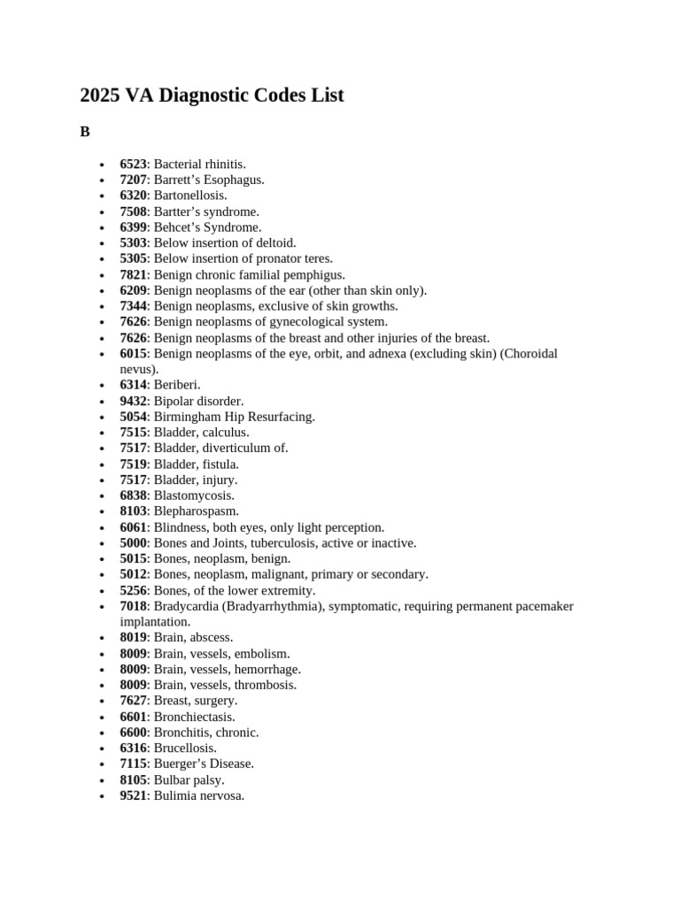 2025 VA Diagnostic Codes List B | PDF | Benign Tumor | Human Diseases ...