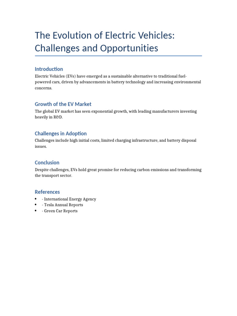 Electric Vehicles: Challenges & Growth Insights | PDF