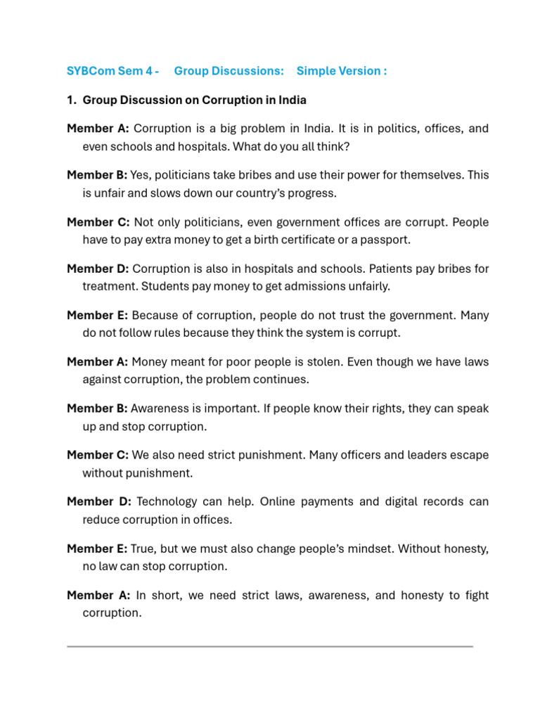 SYBCom Sem 4 Group Discussion Simple Hilpesh Vyas | PDF | Censorship | Freedom Of Speech