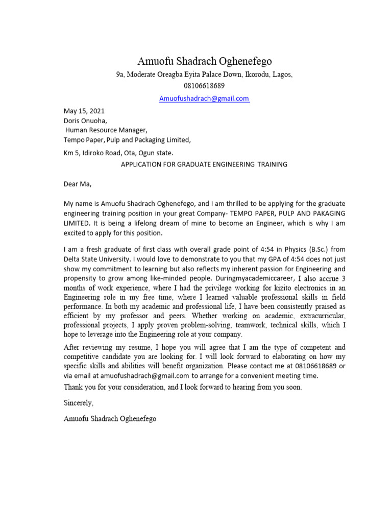 Shadrach's Coverletter | PDF