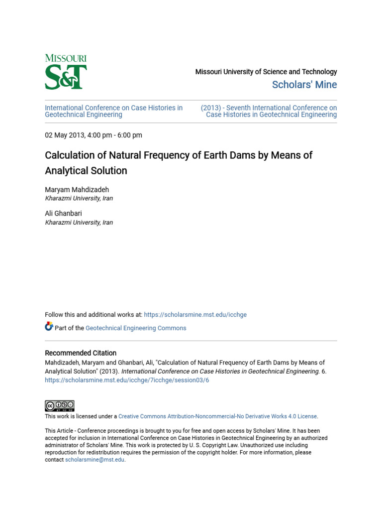 Calculation of Natural Frequency of Earth Dams by Means of Analyt | PDF ...