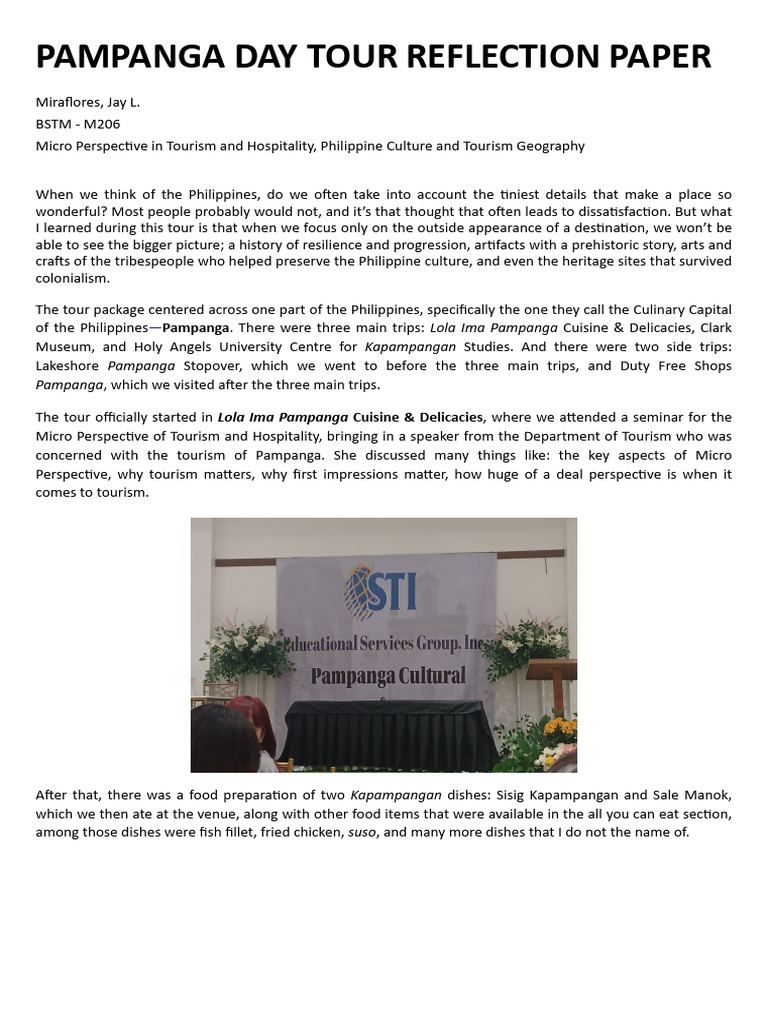 Pampanga Day Tour Reflection Paper 2 | PDF