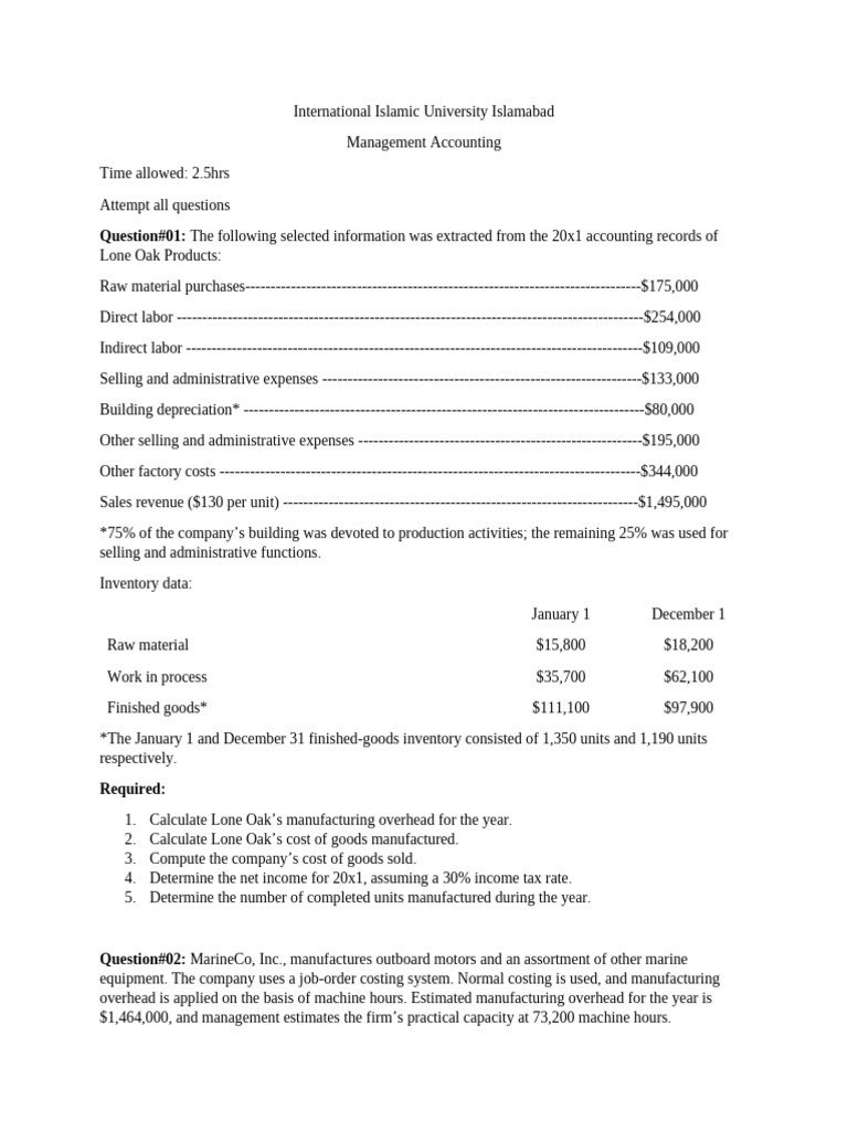 International Islamic University Islamabad | PDF | Cost Of Goods Sold ...