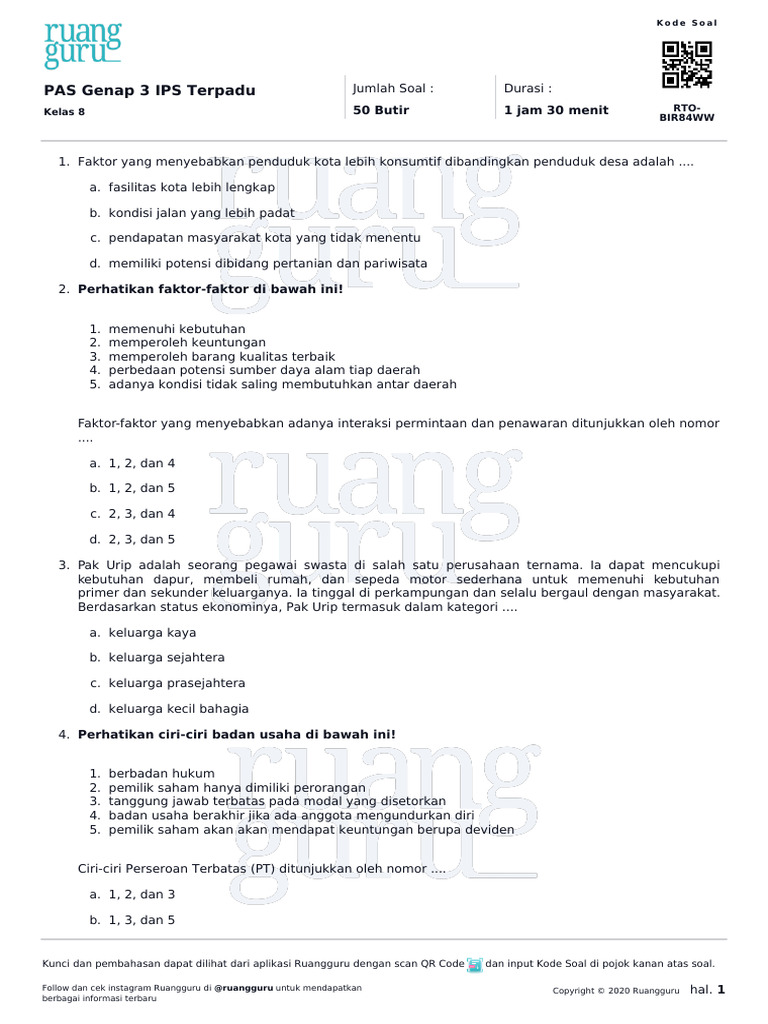 Soal Pas - Ips Kelas 8 | PDF
