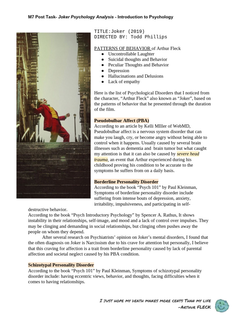 Joker's Psychological Disorders Explained | PDF | Mental Disorder ...