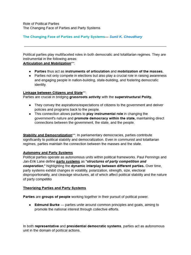 Understanding Political Parties' Roles | PDF | Political Parties ...