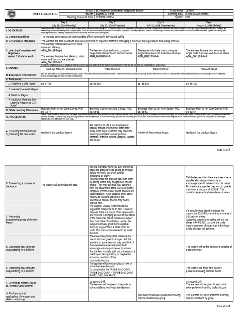 Week 9 Trade Discount and Discount Series | PDF | Learning | Teachers